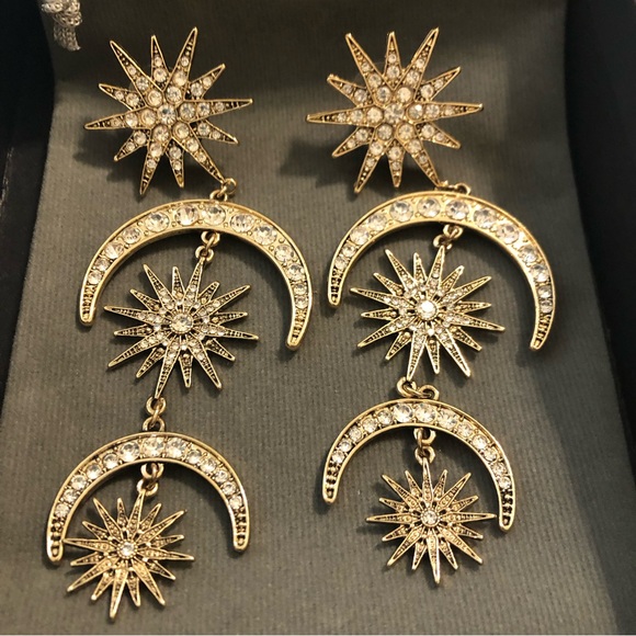 Jewelry | Nib Moon And Star Dangle Sparkle Earrings | Poshmark